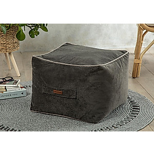 English Home Ottoman Pouffe, Comfortable Cube Foot Stool, Soft Velvet Bean Bag, Home Decor Footstool Extra Seating for Living Room, Bedroom, Casha, 17.7x17.7 inch (45x45 cm), Anthracite