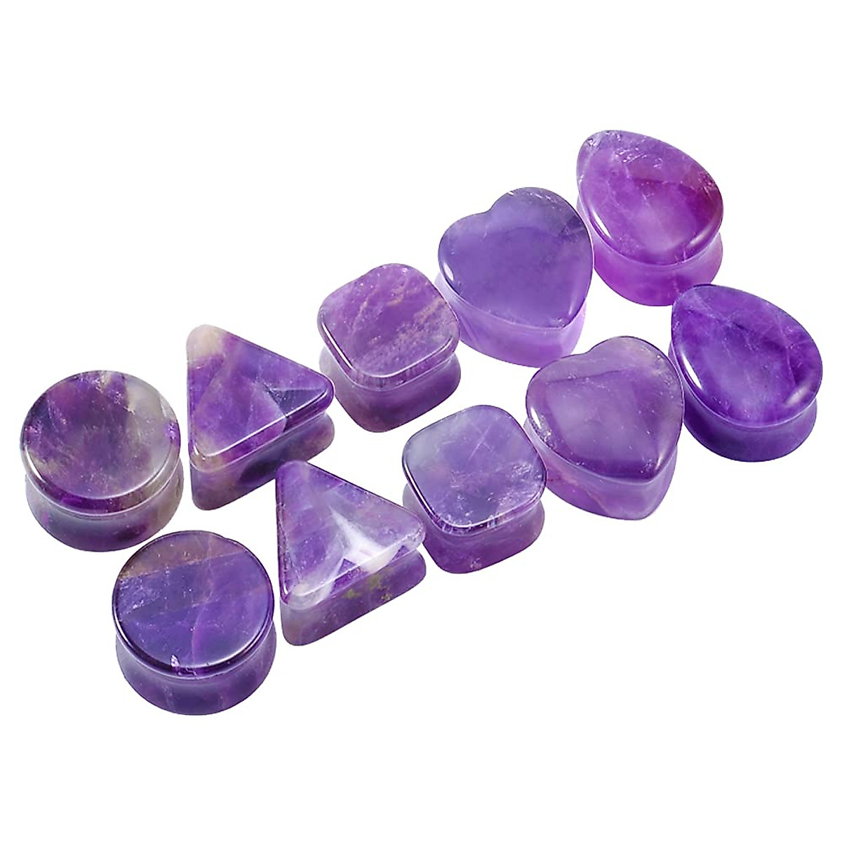 TBOSEN 10PCS Set Organic Stone Amethyst Ear Gauges Plugs Tunnels Double Flared Saddle Gauges Piercing Set Stretchers Gift 0g-5/8 in 8mm-16mm