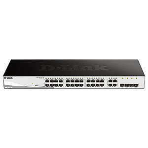 D-Link 28-Port Gigabit Smart Managed Switch | 24 GbE + 4 SFP Combo Ports | L2+ | VLANs | Cable Diagnostics | Web UI | Rackmount | Fanless | NDAA Compliant | Lifetime Warranty (DGS-1210-28)