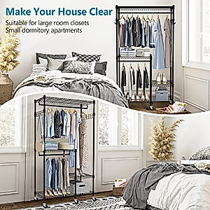 uyoyous 3 Tier Rolling Clothing Rack 73 X 40 Inch Wire Heavy Duty Clothes Rack with Locked Wheels and Side Hooks Rolling Garment Rack Closet Organizer for Bedroom