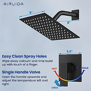 Airuida Shower Faucet Set Bathroom Rain Shower System SUS304 Stainless Steel Single Handle With Male Threads Rough-in Valve Shower Trim Kit 8 Inch Wall Mount Shower Head Matte Black