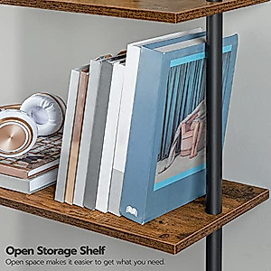 HOOBRO DIY Ladder Shelf, 6-Tier Wooden Wall Mounted Bookshelf, Narrow Bookcase, Display Shelf, Storage Rack, Plant Stand, for Living Room, Bedroom, Study, Balcony, Rustic Brown and Black BF651CJ01