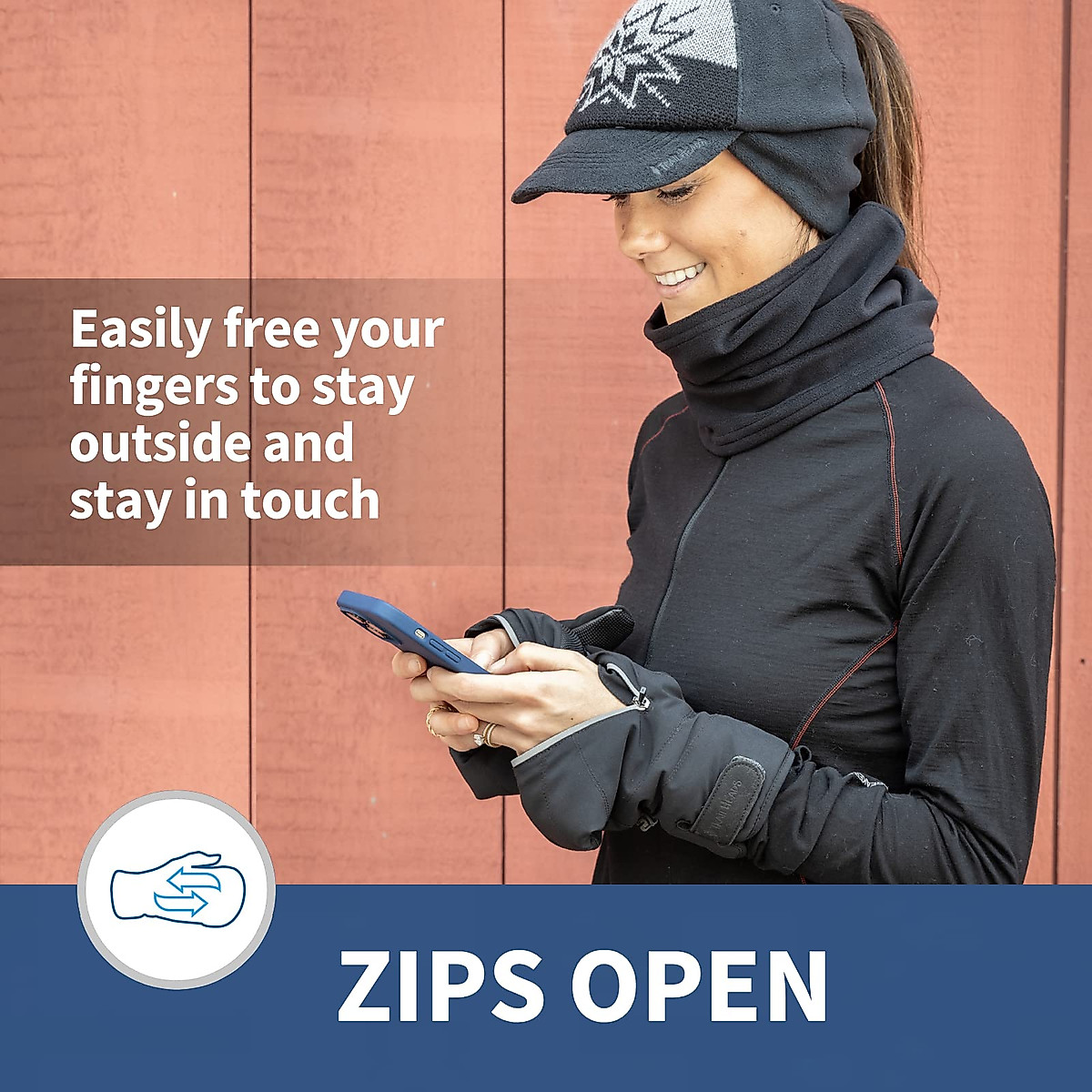 TrailHeads Women’s Convertible Zip Mitts | winter running mittens | thermal mittens for cold weather | women’s mittens for outdoor sports - black (small/medium)