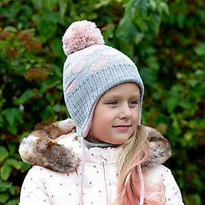 SOMALER Toddler Boys Girls Winter Knit Hat with Earflap Kids Baby Fleece Lined Beanie Hat Pom Pom Ski Cap