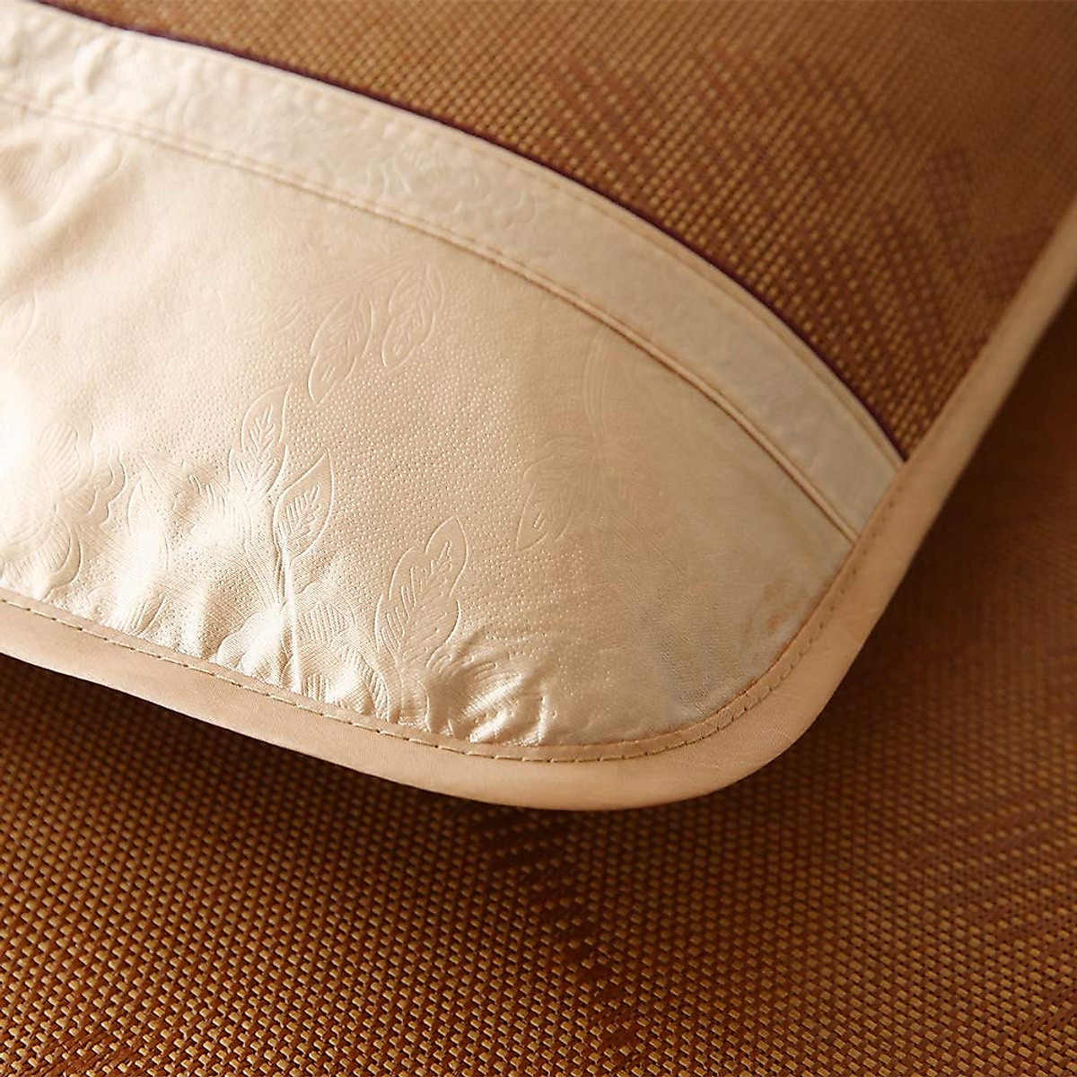 Rattan Cooling Summer Sleeping Pad Home Textile Sleeping Mat Grid Fitted Sheet Summer Cool Bed Cover & Pillow Shams Set(90 * 195cm)