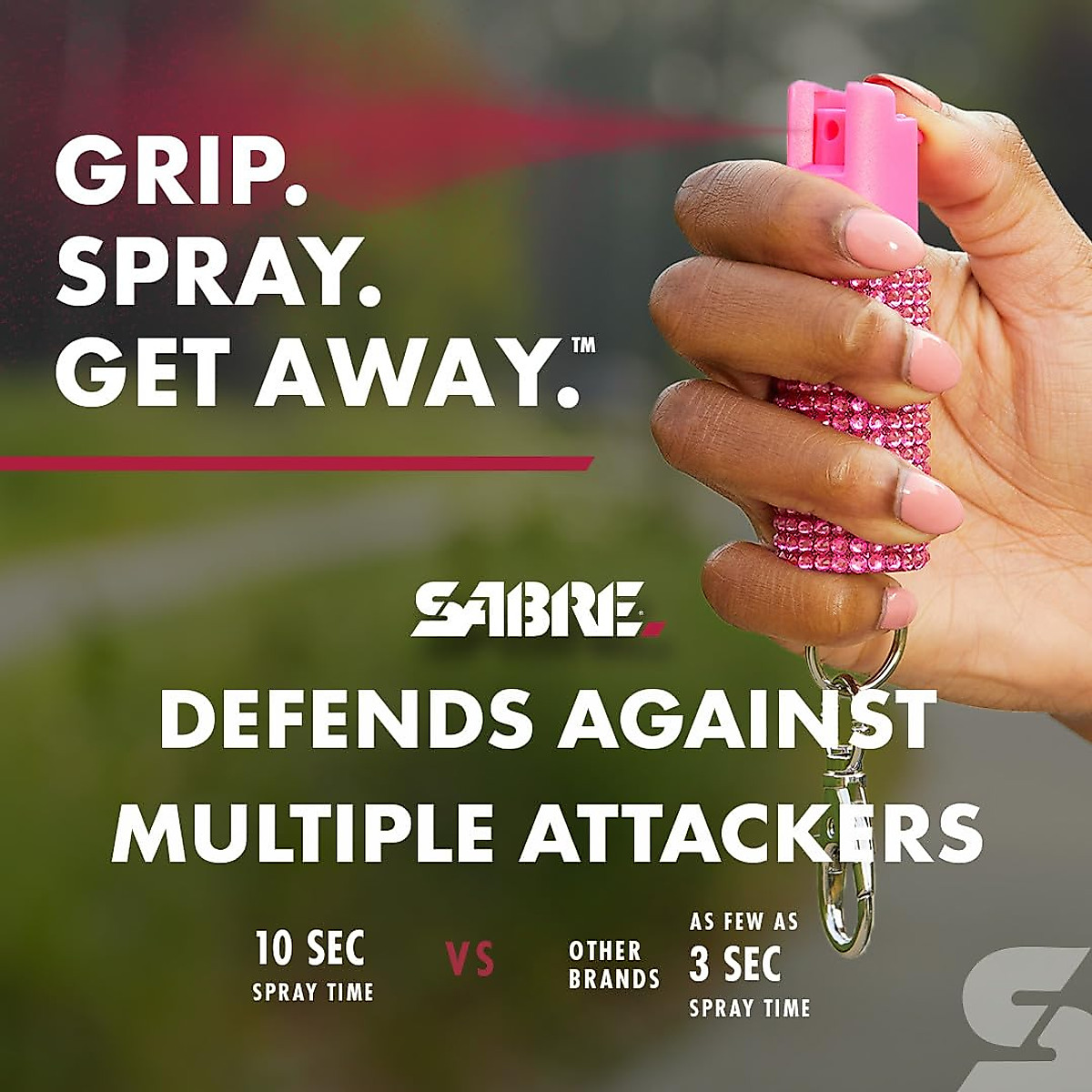 SABRE Jeweled Pepper Spray, Maximum Strength, Fashionable Monochromatic Design, Quick and Easy Access Snap-Clip for Secure Attachment, Protect Against Multiple Threats with up to 10 second spray time