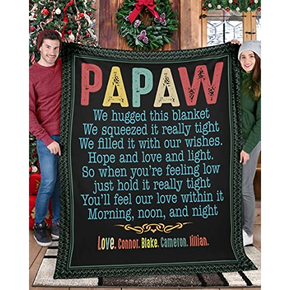 Personalized Papaw Christmas Blanket, Customized Xmas Papaw Gifts, for Papaw, Custom Papaw Papa Poppop Father Papaww Pawpaw Blanket with Children Name.