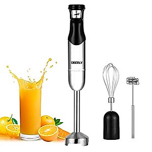 Immersion Hand Blender Electric, OBERLY 500W Smart Stepless 3-in-1 Heavy Duty Handheld Stick Mixer, Stainless Steel Blade with Milk Frother, Egg Whisk for Coffee Foam, Smoothies and Puree