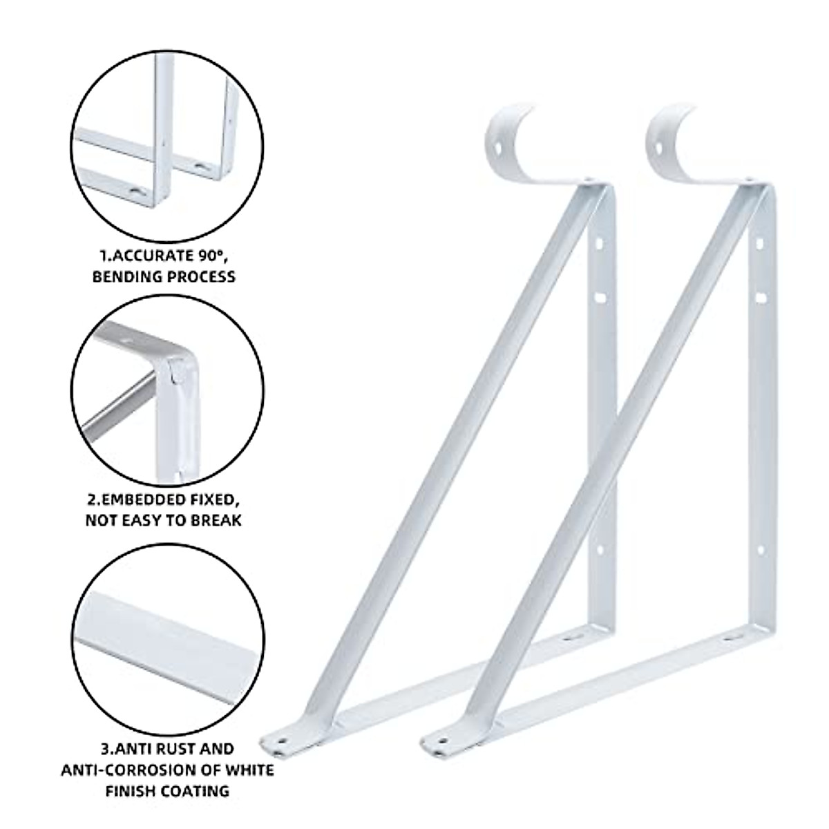 HOME MASTER HARDWARE Heavy Duty Closet Shelf & Rod Brackets, Wall Mounted Closet Shelves Bracket with Rod Shelving Support, White with Screws 10-Pack