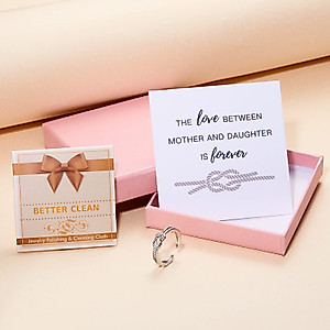 To My Daughter Ring the Love Between Mother and Daughter is Forever Ring My Best Friend Square Knot Rings Adjustable CZ Diamond Ring with Message Card Gifts Jewelry for Women