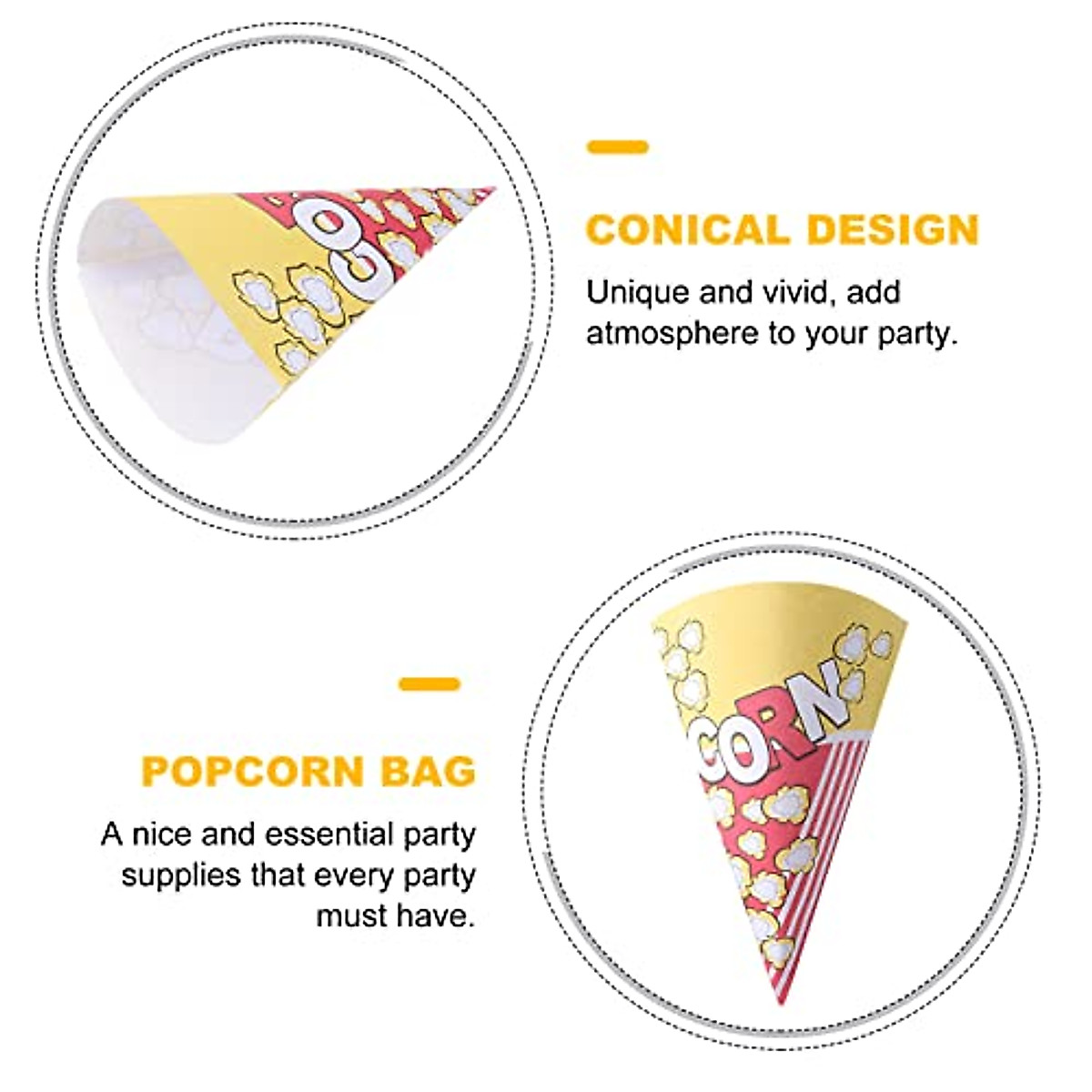 Popcorn Paper Bag Popcorn Bags, Triangle Popcorn Bags for Family Movie Night Baseball Themed Carnival Christmas Birthday Party 50 Pcs Popcorn Favor Bags
