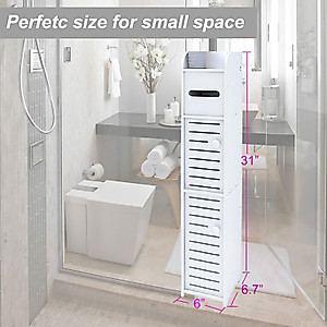 Sworae Small Bathroom Storage Cabinet for Small Spaces, Over The Toilet Storage Cabinet for Skinny Bathroom Floor, Slim Toilet Paper Storage Cabinet with Double Doors & Shelves - White