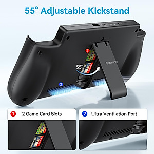 NEWDERY External Battery Station for Nintendo Switch/Switch OLED, 10000mAh Backup Charger Case Support PD Quick Charging with 2 Extra Game Card Slots Adjustable Kickstand for Nintendo Switch