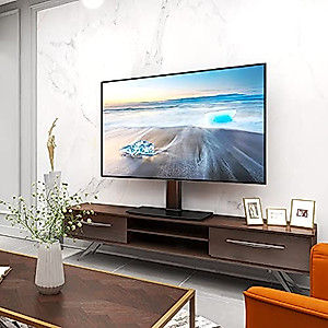 Universal Swivel TV Stand/Base Table Top TV Stand 32 to 70 inch TVs 80 Degree Swivel, 4 Level Height Adjustable, Heavy Duty Tempered Glass Base, Holds up to 88lbs Screens, HT04B-002U