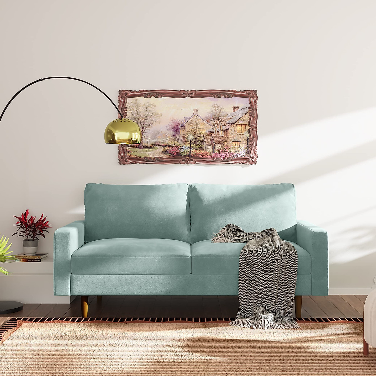 SILKIR 3-Person Couch for Living Room | Perfect for: Apartment/Studio/Office & Small Space | Velvet Fabric | Fast and Easy Assembly Modern Contemporary Mid-Century, 70 Inch Sofa, Aqua Turquoise