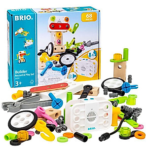 BRIO Builder 34592 - Builder Record and Play Set - 67-Piece Construction Set STEM Toy with Wood and Plastic Pieces and a Sound Recorder for Kids Age 3 and Up