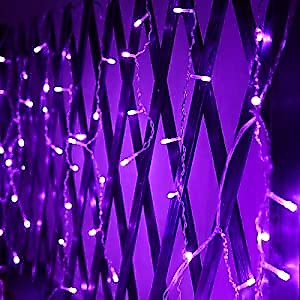 SDOUBLEM 13FT 96 LEDs Purple 8 Modes Memory Mode Icicle Light Window Curtain String Light Wedding Patio Home Garden Bedroom Outdoor Indoor Party Decorations