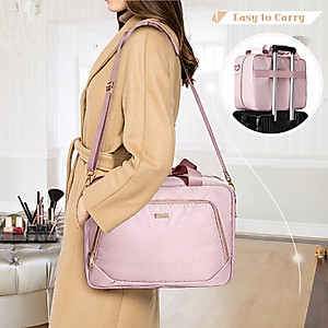 Prokva Professional Makeup Artist Travel Case with 4 Detachable Cosmetic Bags, Large Make up Organizer Bag with Makeup Kit Storage Section and Hair Tools Pocket, Pink (Empty Bag Only)