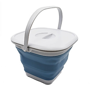 SAMMART 8.5L (2.2 Gallon) Collapsible Square Handy Bucket with Lid/Foldable SquareWater Pail with Lid/Portable Tub with Handle and Lid. Size 31x31cm (Grey/Steel Blue, 1)