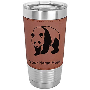 LaserGram 20oz Vacuum Insulated Tumbler Mug, Panda Bear, Personalized Engraving Included (Faux Leather, Dark Brown)