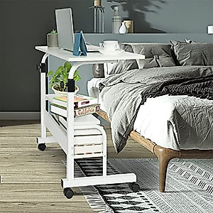 Small Desks Portable Laptop Computer Desk for Small Spaces Adjustable Desk Standing Desk for Bedrooms Couch Desk for Home Office Table Mobile Rolling Desk on Wheels 31.5" White Desk with Storage