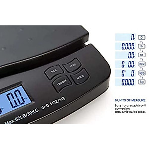 Amazon Basics Digital Postal Table Top Scale - AC Adapter, Counting Function, 65 Pound Capacity, 0.1 Ounce Readability