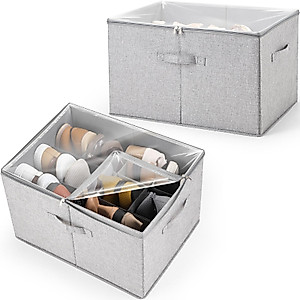 Homaisson 2-Pack Shoe Storage Organizer for Closet, Large Shoe Box Storage + 3 Pack Bed sheet organizers and storage, Foldable Sheet Set Organizers for Linen Closet (Grey+Black)