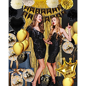 18th Birthday Decorations Black Gold, 18th birthday party decorations Boy Gril with 18th Birthday Balloons, Happy 18th Birthday Decorations, Foil Curtain for 18 Year Old Birthday Decorations Her Him