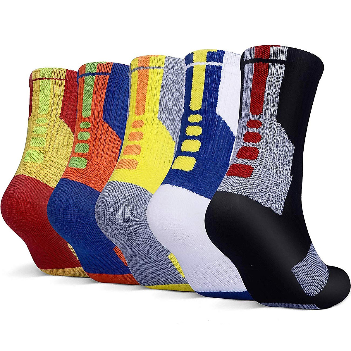 5 Pairs Mens Athletic Crew Socks Basketball Cushioned Thick Sport Long Compression Socks,6.5-11.5