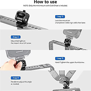 NEEWER 1/4" Mini Cold Shoe Mount Adapter Compatible with SmallRig Camera Phone Cage Rig, LED Video Light, Vlog Accessories, Mount Head Supports 138° Tilt Adjustment, Aluminum Alloy Structure, ST37