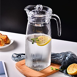 Elsjoy 2 Pack 42 Oz Acrylic Pitcher with Lid and Spout, Clear Water Pitcher Unbreakable Beverage Container for Fridge, Iced Tea, Lemonade, Juice, Milk