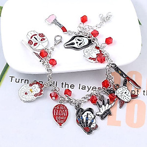 Blingsoul Classic Horror Movie Charm Bracelet For Women - Chaki Merchandise Halloween Jewelry for Women Men | [J100029] Jasun Vorhes | Red/Silver