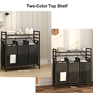 LAATOOREE Tall Laundry Hamper with Top Shelf, Laundry Basket with 3 Removable Laundry Sorter Bags, 3 Compartment Clothes Hamper for Laundry Room, Bedroom