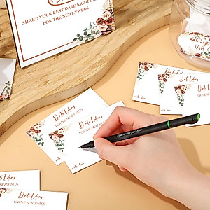 DoubleFill 76 Pcs Bridal Shower Decor Including Date Night Game for The Newlyweds Wedding Date Night Game Sign with Holder 60 Cards 12 Pens 2 Stickers Wedding Wish Jar for Guest Party (Boho Style)