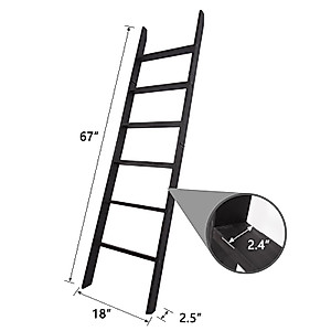 HYBDAMAI Blanket Ladder, 6-Tier Wooden Quilt Stand, Decorative Ladder Shelf, Leaning Shelf, Wall Leaning Blanket Ladder Towel Storage Rack for Living Room (Black)