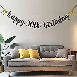 Happy 30th Birthday Banner,Pre-Strung, 30TH Birthday Party Garlands Bunting Sign Photo Props Backgrounds,30 Years Old Birthday Party Decorations Supplies,Letters Black,ABCpartyland