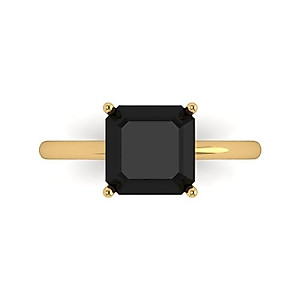 2.5 ct Asscher Cut Solitaire Natural Black Onyx Engagement Wedding Bridal Promise Anniversary Ring 18K Yellow Gold Size 6.25