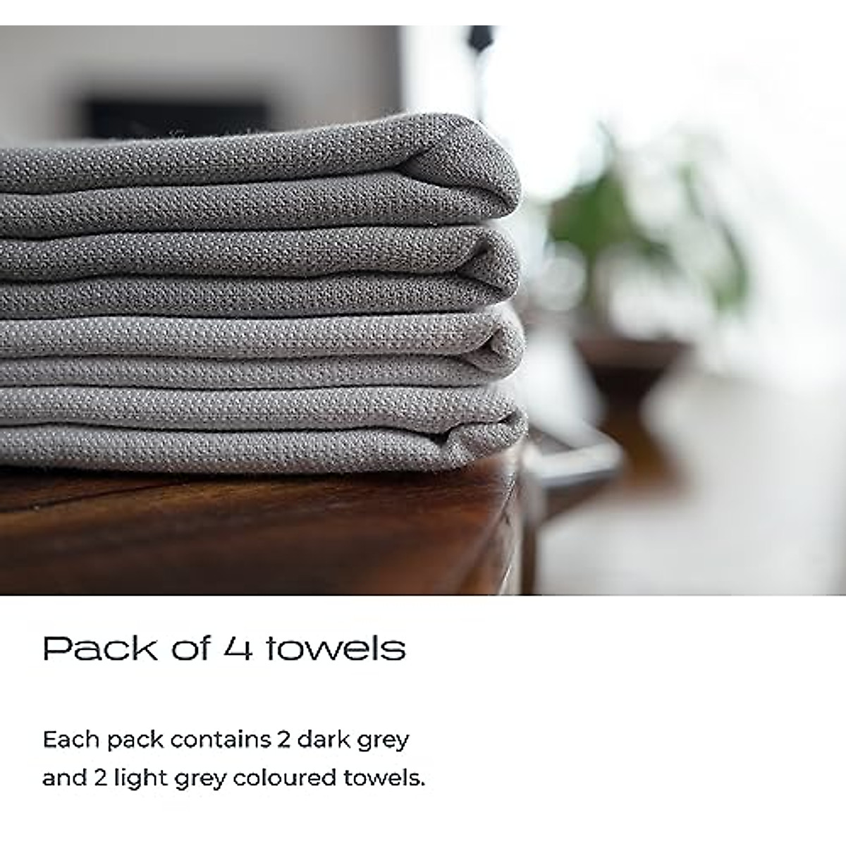KOHDA LIVING Premium Silver Infused Kitchen Towels - 100% Organic Cotton Dish Towels - Odor Controlled Tea Towels (Pack of 4) Absorbent Kitchen Hand Towels Gray