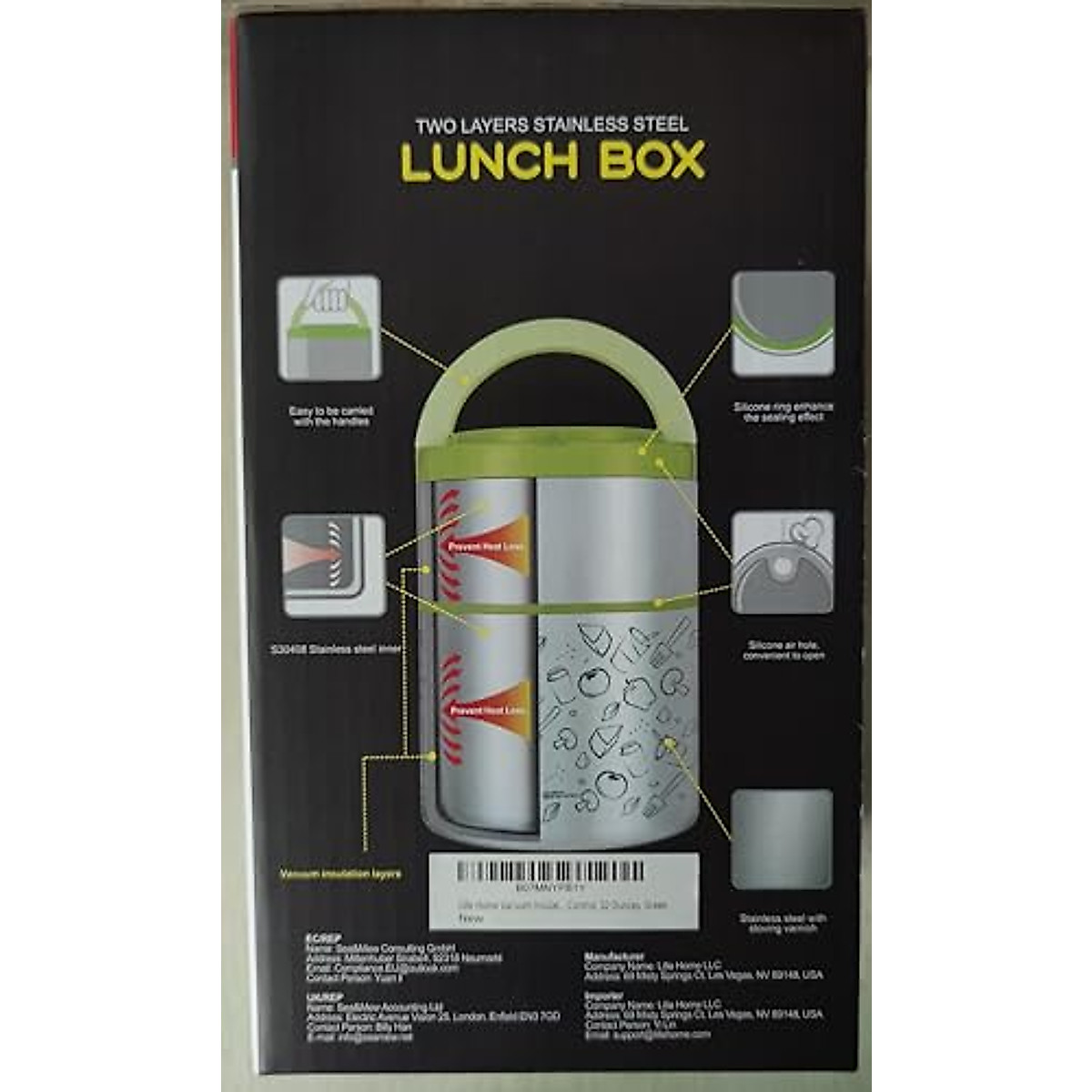 Lille Home Vacuum Insulated Stackable Stainless Steel Thermal Lunch/Snack box, 2-Tier Bento/Food Container with Lunch bag, Smart Diet, Weight Control, 32 Ounces