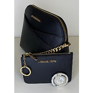 Michael Kors MICHAEL Michael Kors Jet Set Travel MD Dome XCross Crossbody bundled SM TZ Coinpouch Purse Hook (Black)