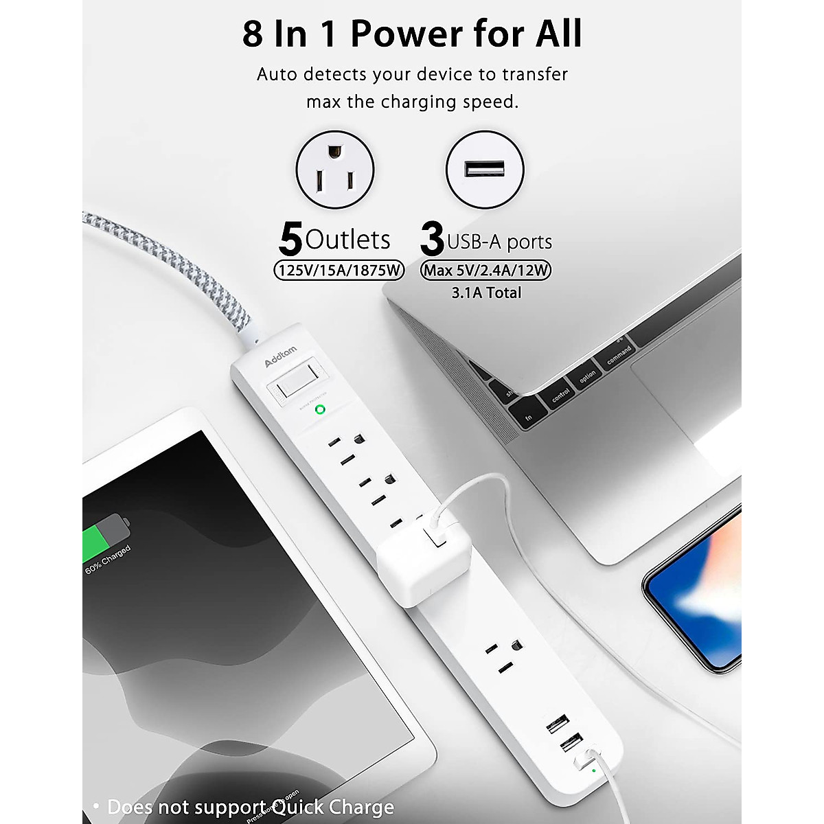 2 Pack Power Strip Surge Protector and Extension Cord with 3 USB Ports 3 Widely Spaced Outlets