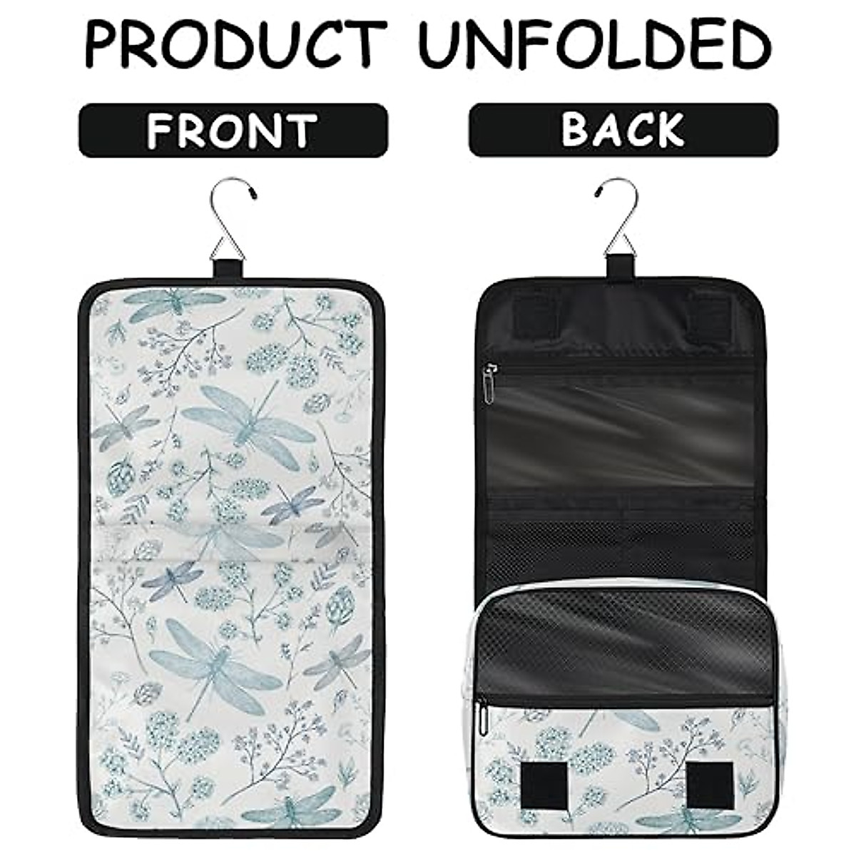 Dragonflies Insects Plants Travel Toiletry Bag Cosmetic Makeup Bag for Women Men Hanging Hook Wash Toiletries Portable Toiletry Bags Organizer