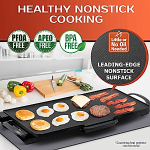 Mueller XL 24-Inch Pancake Griddle, Non-Stick Coated Electric Griddle with Removable Plate, Cool-Touch Removable Handles and Slide-Out Drip Tray 1800W, for Breakfast Pancakes, Burgers, Eggs, Black
