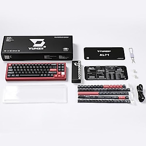 YUNZII AL71 75% Mechanical Keyboard,Full Aluminum CNC,Hot Swappable Gasket,2.4GHz Wireless BT5.0/USB-C Wired,NKRO Programmable RGB Backlight Creamy Typing for Win/Mac(Red,Crystal White Switch)