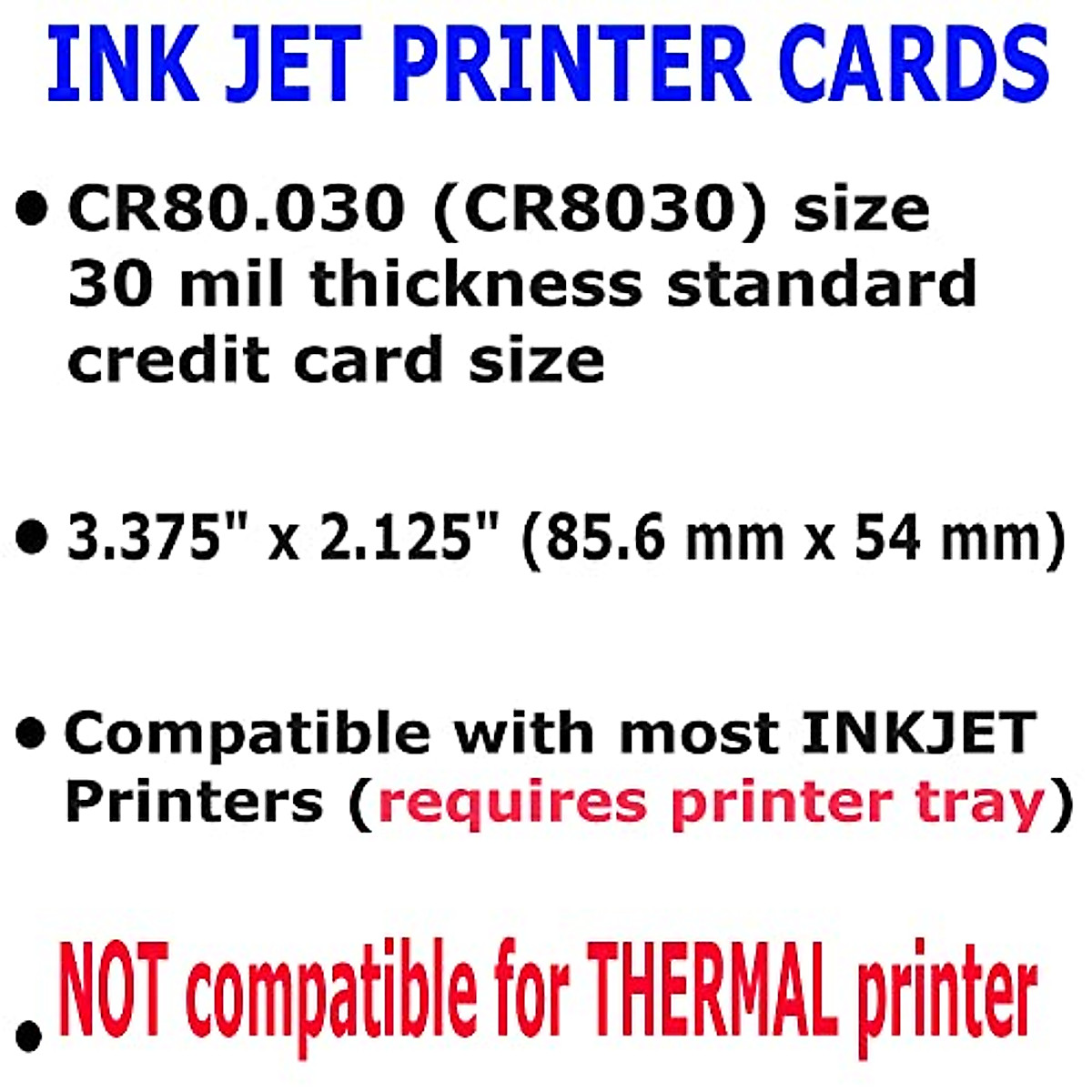 Inkjet Printable Plastic Blank PVC Card Waterproof and Double Side Printing for Inkjet Printers - Requires Compatible Printer and Printing Tray - Compatible with Most Ink Jet pronters (250)