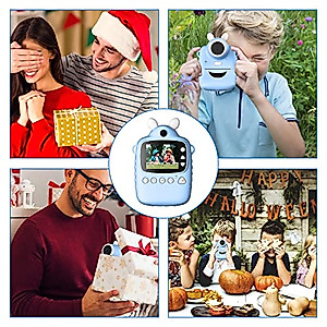 SainSpeed Kids Selfie Camera, Digital Video Cameras for Toddler Age 3-9, Instant Print Camera with 3 Rolls Paper，Portable Toy for Girls and Boys Birthday,Valentines Gifts-Blue