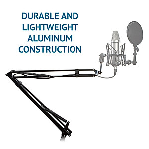 LyxPro DKR-1 Microphone Arm Stand Mount Adjustable Mic Boom Stand Swivel Mount Suspension Scissor & Clip - Desk Attachment and Clamp, Supports Blue Yeti Snowball,Black