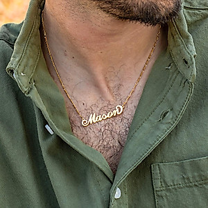 MYKA - Personalized Unisex Extra Thick Name Necklace for Men or Woman – Custom Nameplate Pendant- 925 Silver Sterling/Gold Plated/Gold Vermeil - Gift for Mother's Day Father's Day