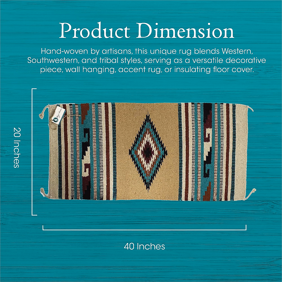 Onyx Arrow Boho Southwest Area Rug - Center Diamond Design - Washable Boho Rug - Southwestern Carpet Runner - Ideal for Living Room and Bedroom Decor - Bohemian Farmhouse Rug - 20x40 - Tan/Turquoise