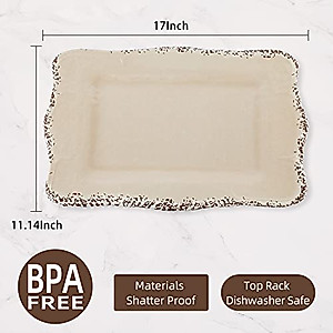 LOK-OSEMILE Gourmet Art Crackle Set of 2 Melamine Rectangular Serving Trays/Platters Cream 17"